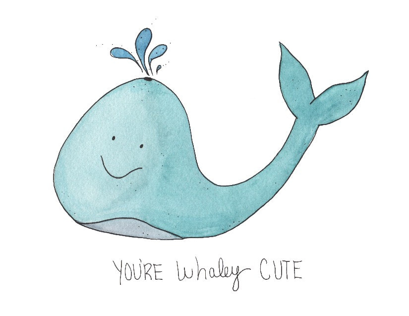 Whaley Cute- Love Pun- A2 Greeting Card – Aqua Hue Designs by Tonja Wilcox